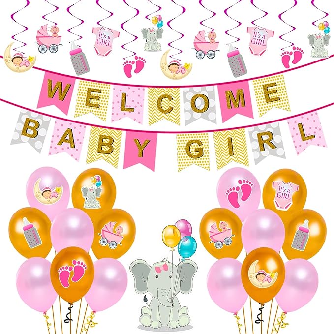 Party Propz Welcome Home Baby Decoration Kit 51Pcs Bunting, Balloon wi ...