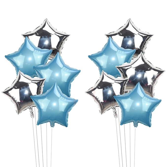 Party Propz Blue And Silver Star Foil Balloons 10pcs 18 For Birthda