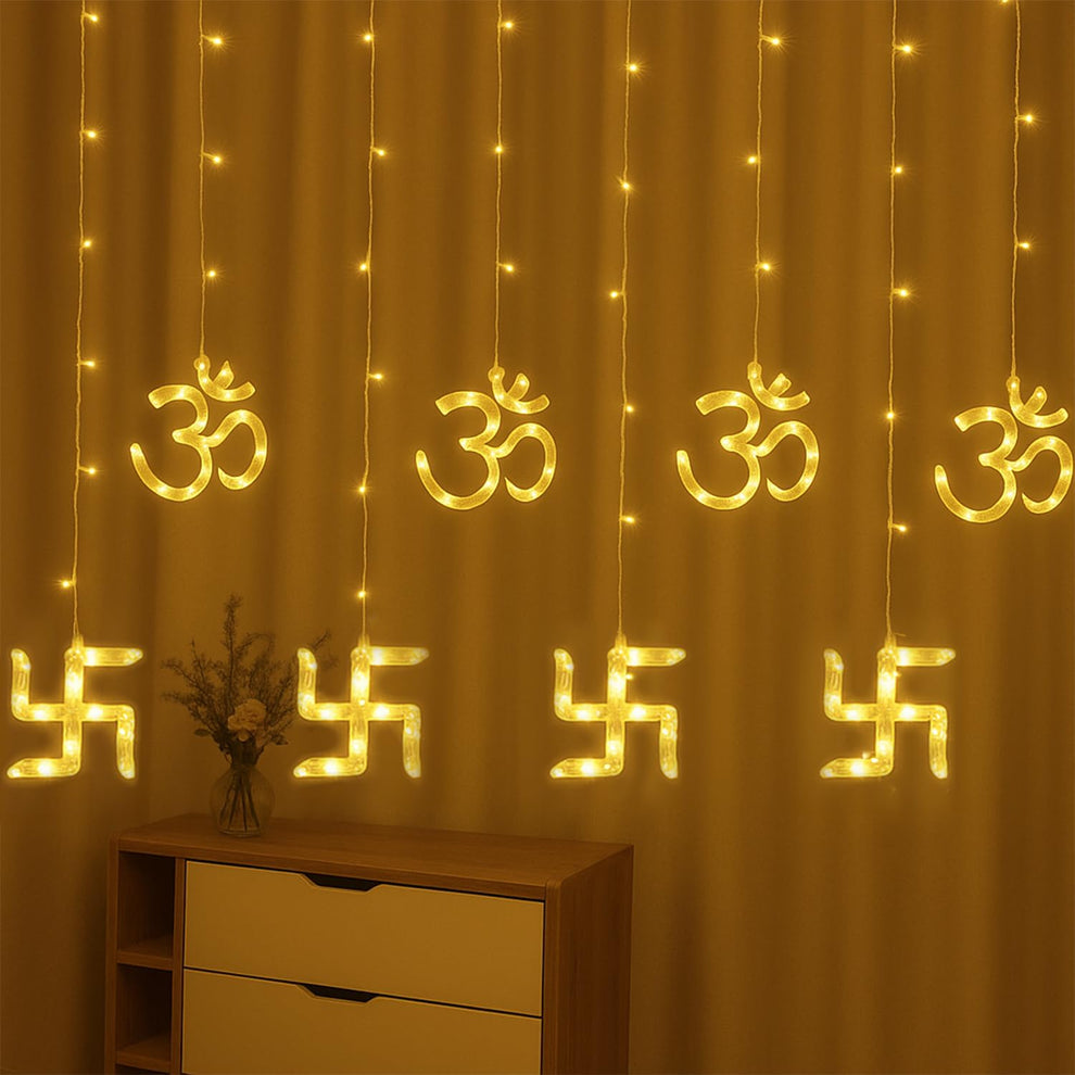 Om & Swastik LED Lights – 12 LEDs (6+6), 6ft for Temple & Diwali Decor ...