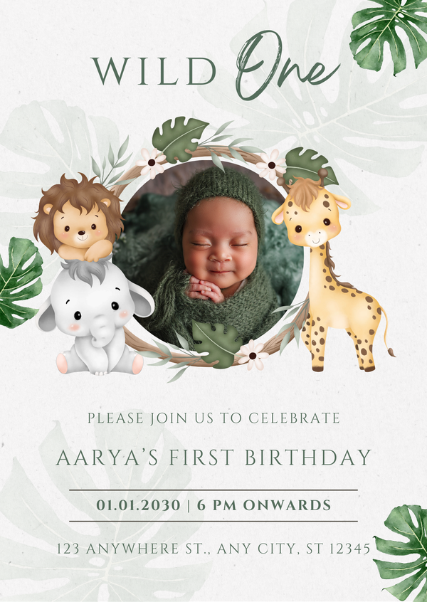 Customizable Jungle Theme First Birthday Invitation Card – PartyPropz