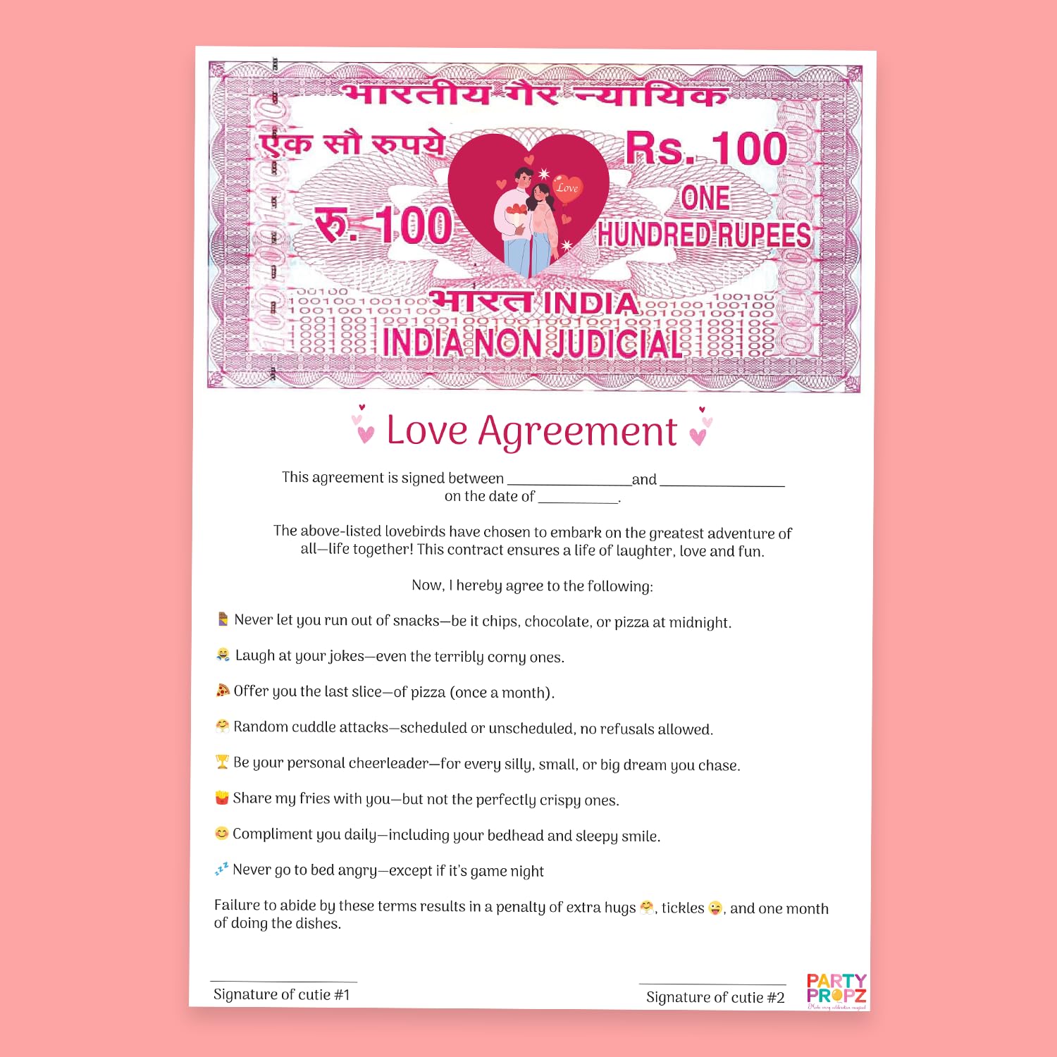 Love Contract Agreement - Certificate Gift for Valentines Day – PartyPropz