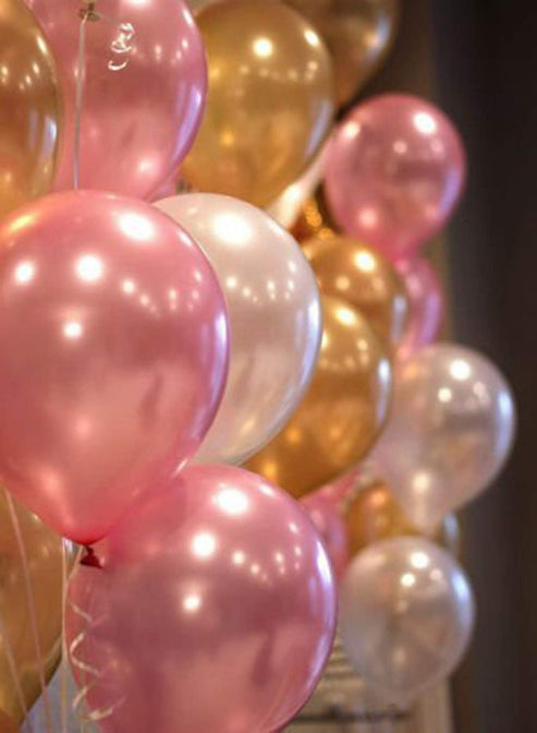 Metallic Balloon Set – 51 Pcs Gold, Pink & White Balloons for Decorati ...