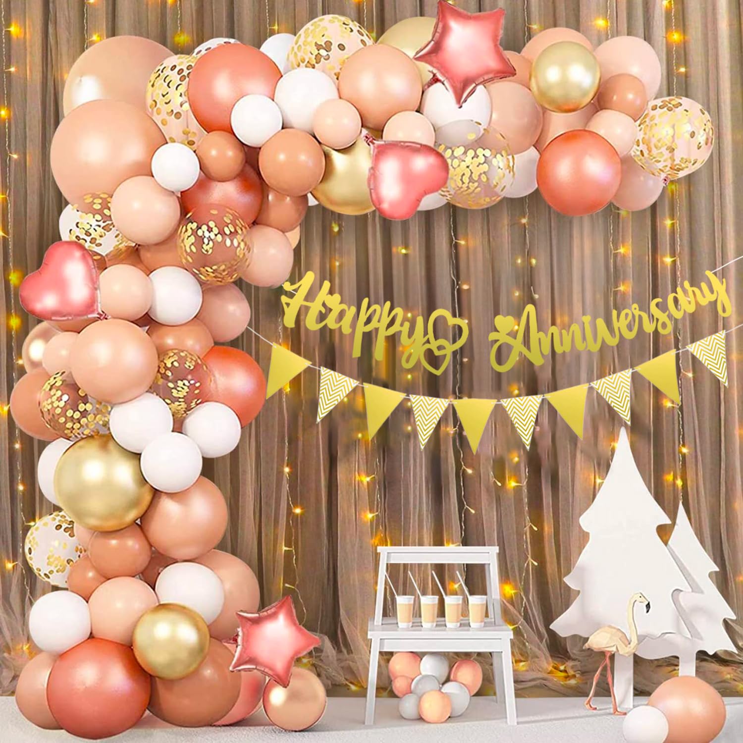 Party Propz Anniversary Decoration Items Kit 56Pcs Rose Gold Anniver PartyPropz